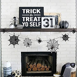 Cheerland Black Spider Web Garland for Halloween Party Decoration Hanging Spiderweb Decor Spider Banner Cobweb Banner Happy Halloween Eve Décor for Bday Birthday Home Office Classroom Party Supplies
