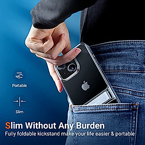 TORRAS MoonClimber for iPhone 14 Case for iPhone 13 Case, [3 Stand Ways] [Non-Yellowing & Military Grade Shockproof] Protective Slim Hard Clear Phone Case with Stand 6.1'' 2022, Crystal Clear