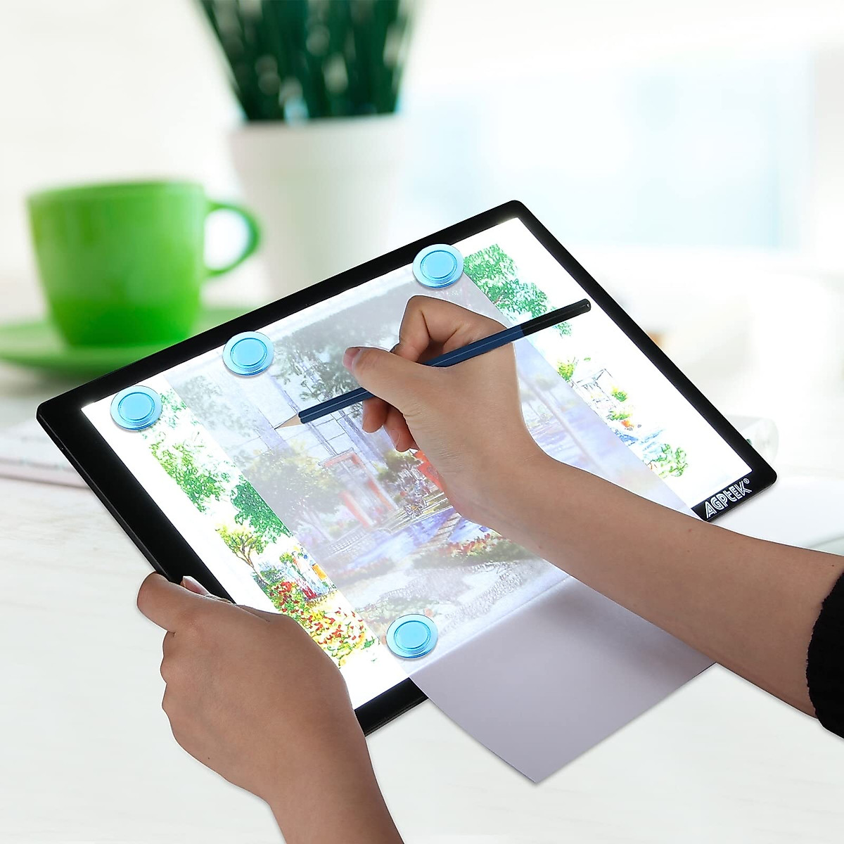 Magnetic A4 LED Artcraft Tracing Light Pad 4 Light Box Ultra-Thin Physical Buttons Control with Memory Function USB Powered Pad Animation,Sketching,Designing,Stencilling X-ray Viewing W/USB Adapter