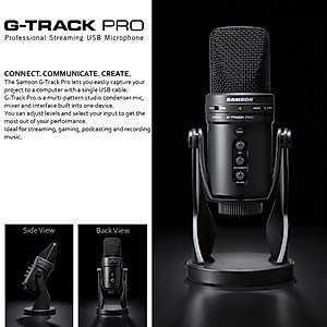 Samson G-Track Pro USB 24-bit Studio Condenser Mic with Audio Interface Bundle Professional Stereo Headphones + Pop Filter + Cloth (4 Items)