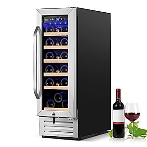 12 Inch Wine Refrigerator, 18 Bottles Wine Cooler with Upgraded Compressor, 41-72F, Fits Large Wine Bottles, Mini Wine Fridge with Glass Door and Safety Lock, Built-in Undercounter or Freestanding