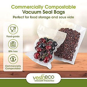 VestaEco Commercially Compostable Vacuum Seal Bags - Embossed - 8 x 10 Inches - 44 Vacuum Bags per Box