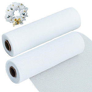 TONIFUL 2 Rolls 10 Inch White Decorative Mesh Ribbbon Rolls, Fabric Mesh for Mesh Wreath Supplies, Front Door Wreath Crafts Tree Decor Christmas NewYears Halloween Decoration (10 yds/roll)