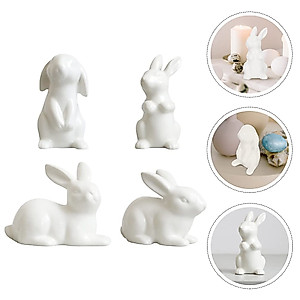 4Pcs Easter Rabbit Figurine Ceramic Bunny Statues Mini Garden Ornaments Easter Party Decor for Lawn Table Office