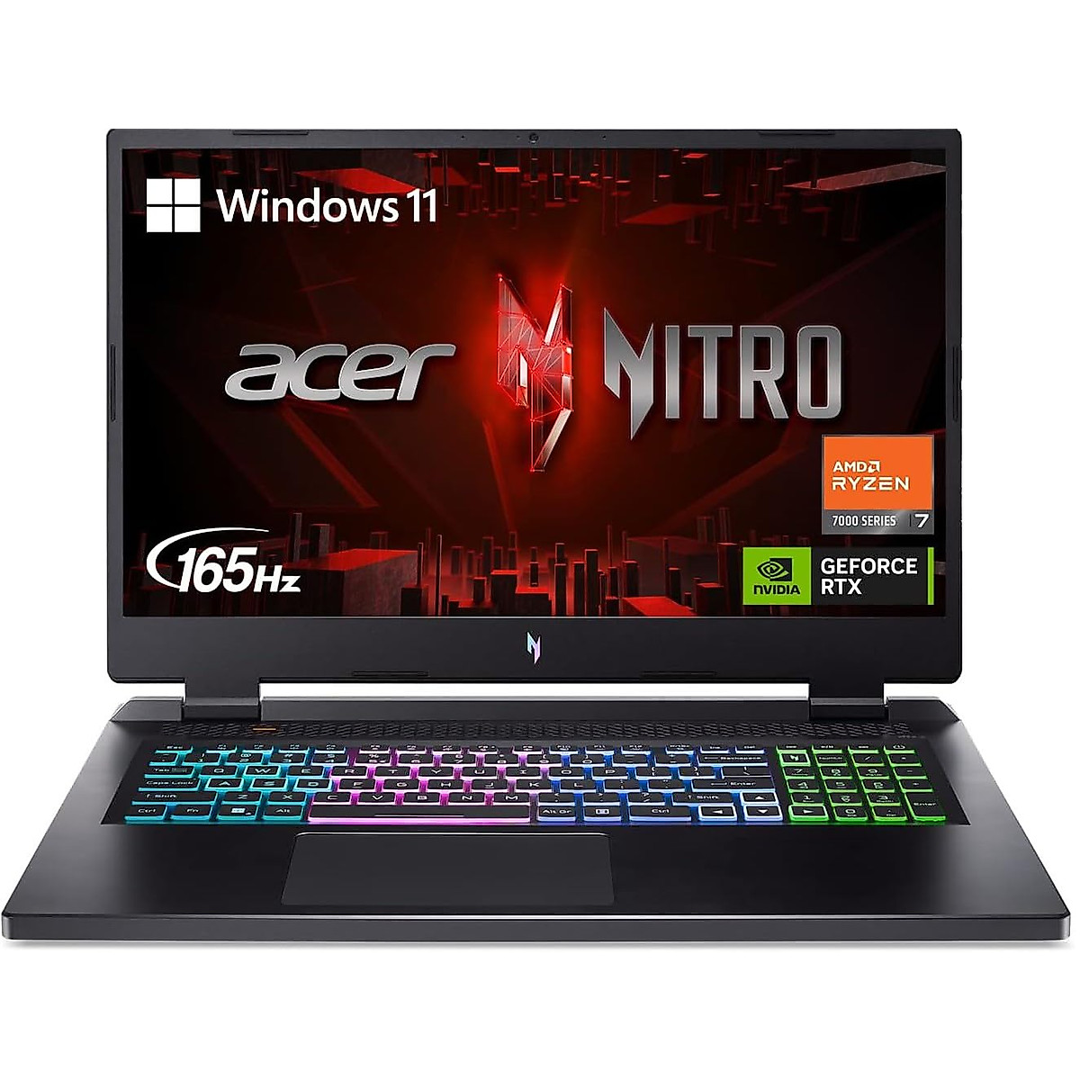 Acer Nitro 17 Gaming Laptop | 17.3'' QHD IPS 165Hz | AMD 8-core Ryzen 7 7840HS (>i7-11800H) | 64GB DDR5 1TB SSD | GeForce RTX 4060 8GB Graphic | RGB Backlit USB-C Win11Pro Black + 32GB MicroSD Card