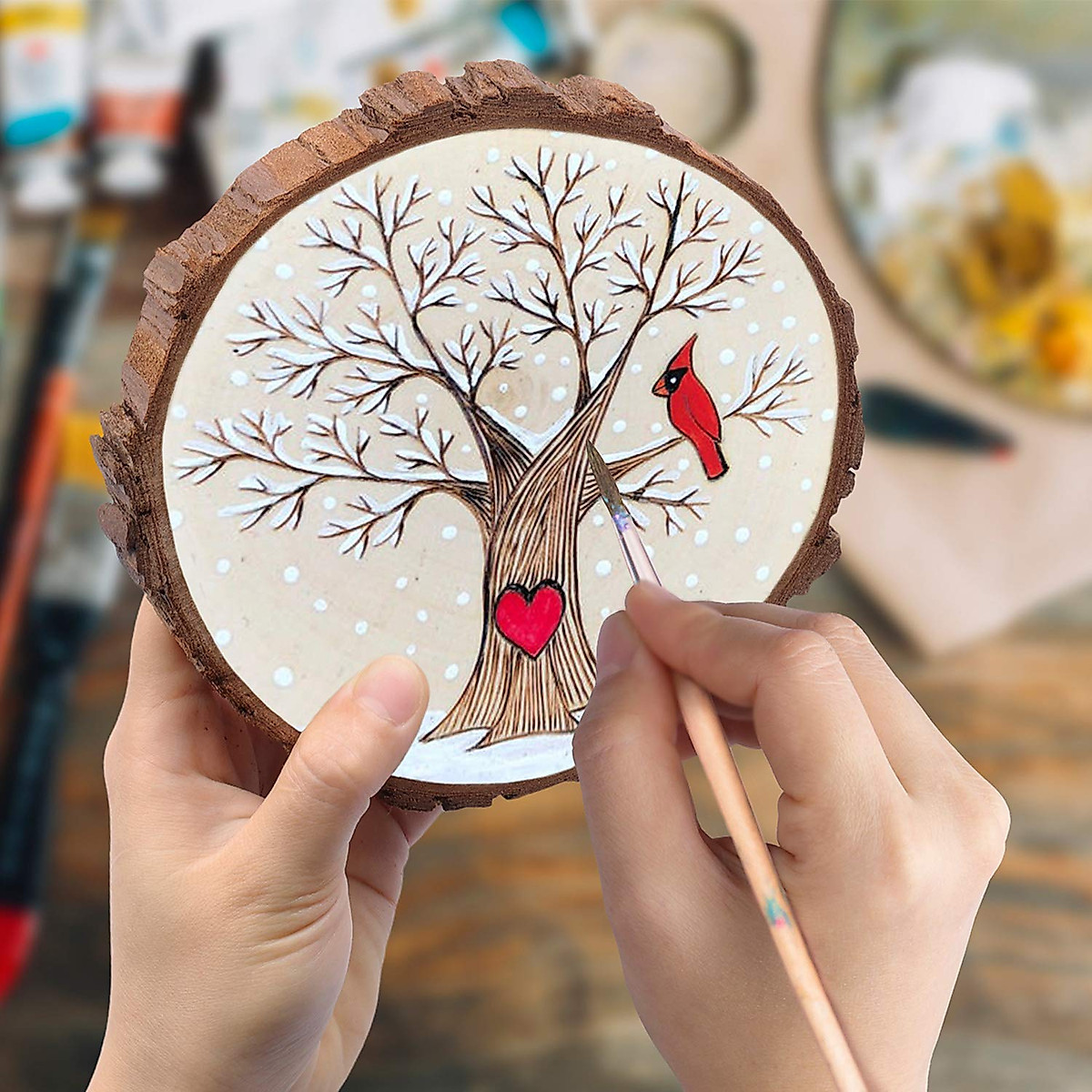 Fuyit Unfinished Wood Slices for Centerpieces, 8Pcs 5.1-5.5 Inch Natural Wooden Round Discs with Bark for Rustic DIY Crafts, Table Base, Wedding Decoration