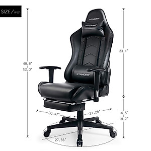 GTRACING Gaming Chair for Adults, Racing Style Computer Chair with Footrest, Adjustable Reclining Backrest and Lumbar Support, Stylish High Back Chair for Gaming and Office (Black)