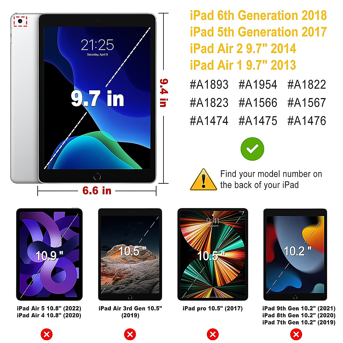 Case for Case Fit 9.7 2018 2017 / Air 2 / Air - 360 Degree Rotating Case Cover for 9.7'' (5th Generation, 6th Gen) / Air 2 / Air with Auto Sleep Wake (Black)