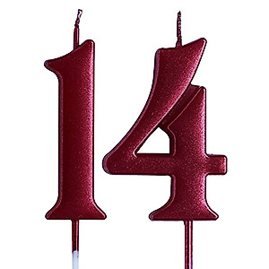 Red 14th Birthday Candle, Number 14 Years Old Candles Cake Topper, Boy Or Girl Party Decorations, Supplies