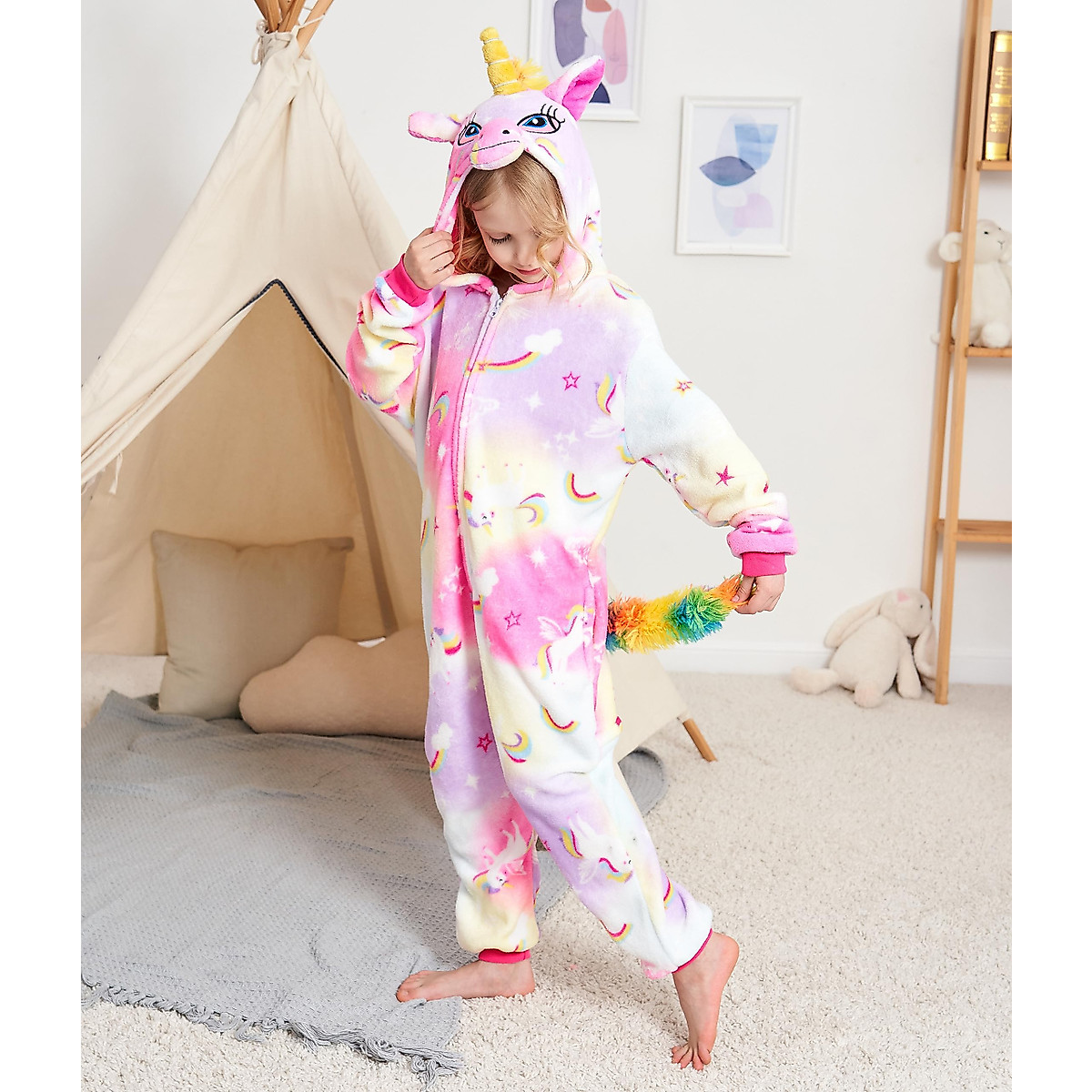 Cos Time kids Unicorn Onesie Animal One Piece Pajamas Halloween Costumes (Auspicious Cloud Flying Horse, 4T)