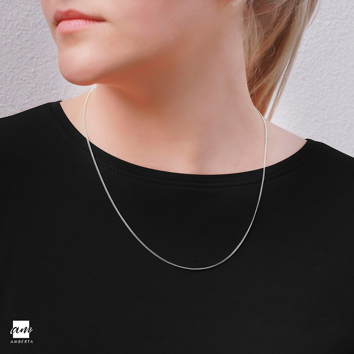 Amberta 925 Sterling Silver 1.5 mm Curb Chain Necklace Length 18" inch / 45 cm (18)