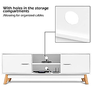 Tangkula TV Stand, Modern White TV stand for 60 Inch TV, with 2 Storage Cabinets & 2 Open Shelves, for Home Living Room Furniture, Wood TV Stand