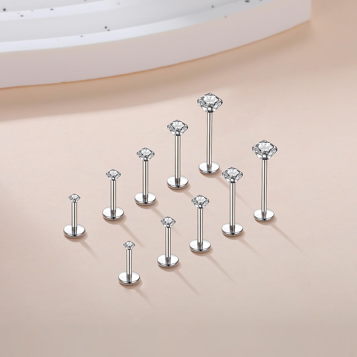 Aumeo 20G 18G 16G Threadless Push in Nose Rings Studs Surgical Steel Labret Jewelry Monroe Lip Rings Studs Medusa Ashley Piercing Jewelry for Women (Steel-18g*6/7/8/10/12mm)