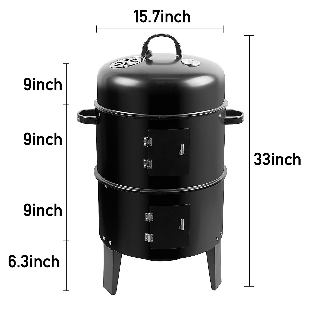 ZXMT 17 Inch Vertical Multi-Layer Steel Charcoal Smoker, Heavy Duty Round Charcoal BBQ Grill for Outdoor Smoking Charcoal Grill with Thermometer Outdoor Home Party