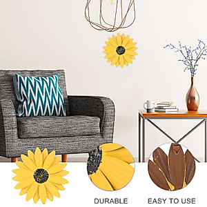 Happyyami Floral Wall Sculpture Metal Daisy Wall Art Inspirational Wall Sculptures Sunflower Hanging Figurine Wall Hanger Ornaments for Balcony Decor Yellow Garden Wall Art