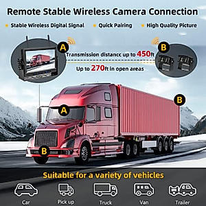 FHD 1080P Wireless Backup Camera Kit 7” LCD Monitor with Blue Backlit Buttons Support Split Screen Two Cameras IP69 Waterproof IR Night Vision for Bus/RV/Truck/Trailer/Motorhome/Boat
