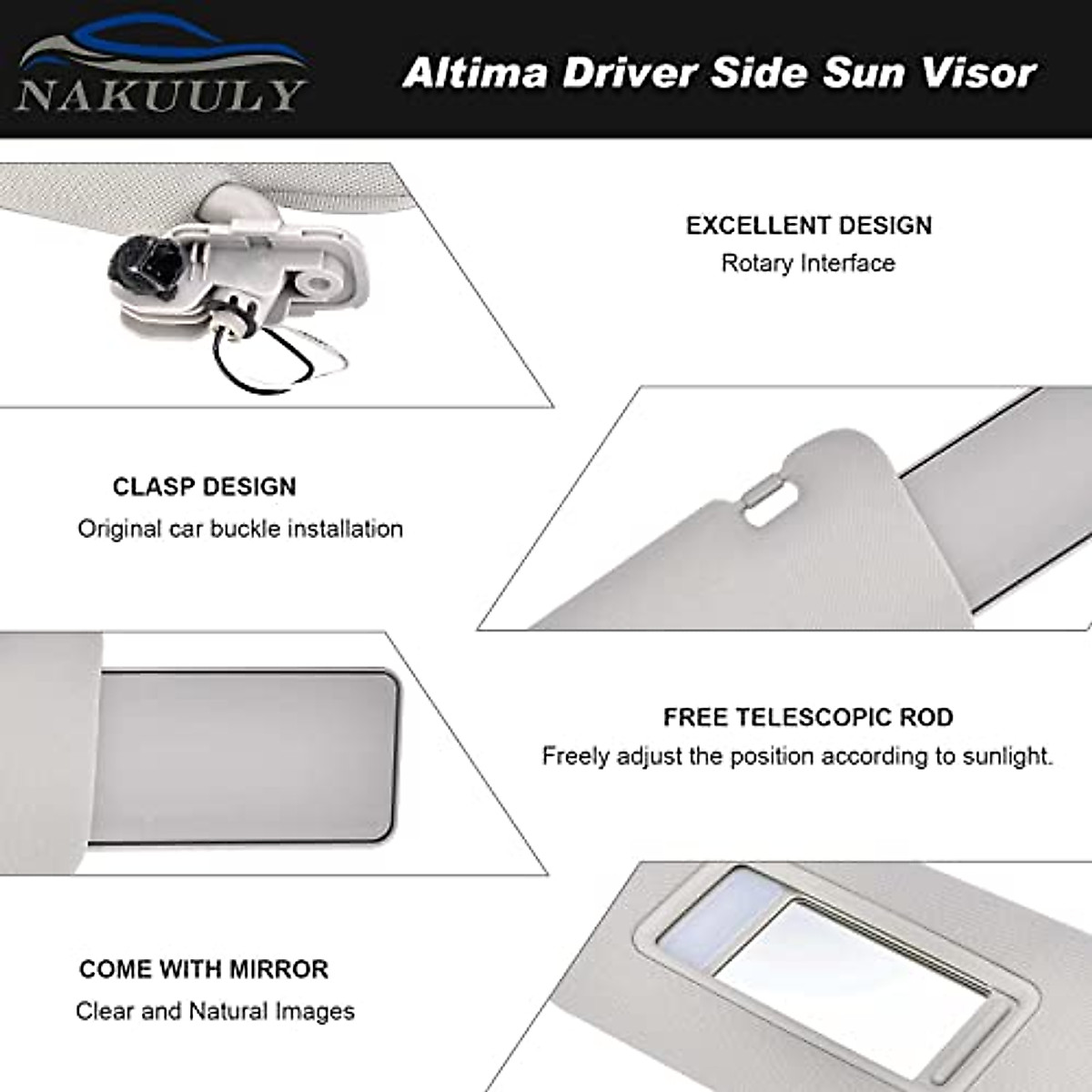 Nakuuly Left Driver Side Sun Visor with Mirror Light Compatible with Mazda CX-9 2010-2015 Replaces TDY1-69-320, TD11-69-320C-75, TD11-69-320D-75 Gray