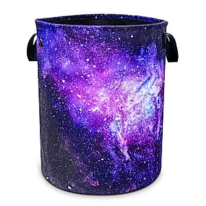 NUTAINLA Pink Purple Galaxy Laundry Basket Universe Starry Sky Foldable Oxford Cloth Funny Tote Bag Laundry Hamper Clothes Storage Bucket Toy Organizer For Bathroom/Laundry /Bedroom 18.9x16.5 In