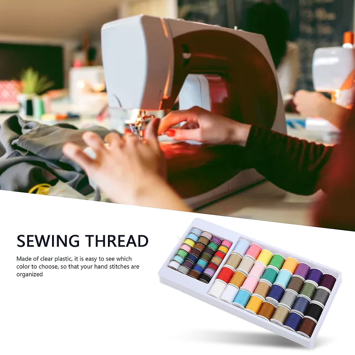 Sewing Thread Set 60 Shaft Multicolor - Practical Polyester Thread for Sewing Machine, Includes Reusable Bobbin, Needle Threaders, Embroidery Needles - Sewing Machine Accessories