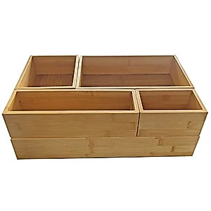 Bamboo Junk Drawer Organizer and 6 Storage Box Dividers Set,8 Compartment Organization Tray Holder for Craft,Sewing,Office,Bathroom.Kitchen …