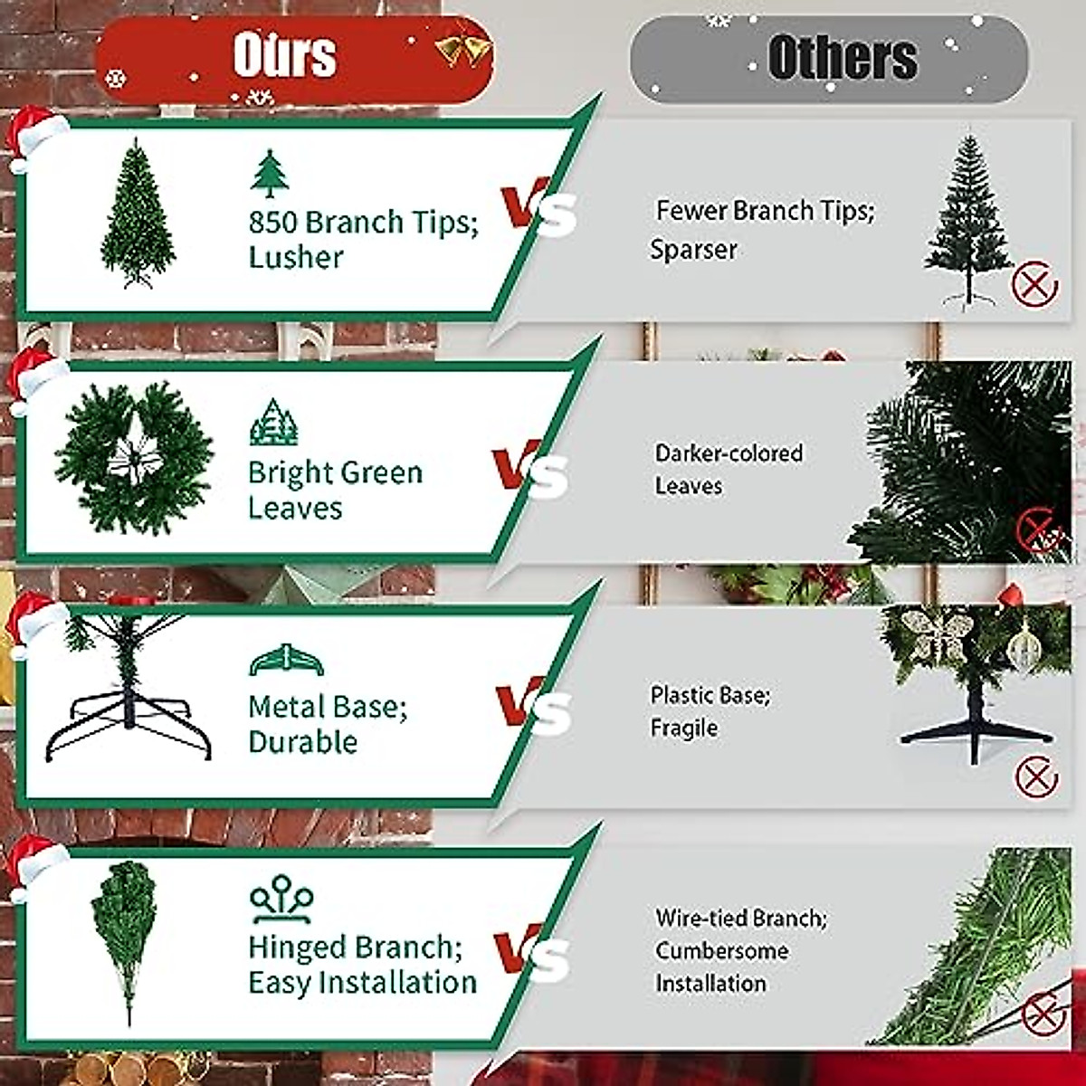 6.5FT Artificial Christmas Tree Xmas Holiday Pine Tree Christmas Tree Realistic Holiday Decoration with Metal Stand Hinges PVC Leaves Easy Assembly for Outdoor Indoor Party Green