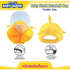 Nickelodeon Boys Baseball Cap, Baby Shark Adjustable Toddler Hat For Ages 2-4, Yellow