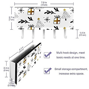 5 Hook Coat Rack Wall Mounted Xmas Gift Tree Pattern Hat Towel Pot Hook up with Storage Compartment for Cloakroom Bathroom Kitchen