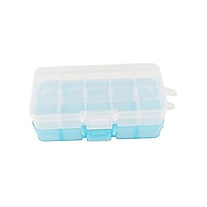 yueton 2 Pcs 10 Compartment Slot Adjustable Jewelry Bead Organizer Box Storage Container Case (Clear+Blue)