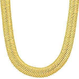 LIFETIME JEWELRY 9mm Flexible Herringbone Chain Necklace 24k Real Gold Plated (22 inches, Gold)