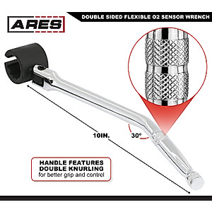 ARES 14021 – Double Sided Flexible O2 Sensor Wrench – Flex Head Design for Access in Tight Spaces – 6 Point and 12 Point Socket Head Configurations - Remove and Install 7/8” (22mm) O2 Sensors