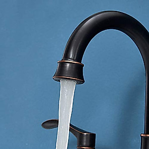 VALISY 2-Handle 3 Hole Oil Rubbed Bronze Widespread Bathroom Sink Faucet Antique Solid Brass, 360° Swivel High-Arc Spout Bath Lavatory Vanity Faucets Set with Water Hoses