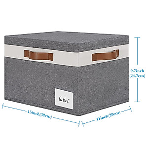 PFFVRP Large Storage Bins with Lids, Foldable Fabric Storage Baskets with Lids, Sturdy Storage Boxes with Labels and 3 PU Handles for Closet Home Bedroom Office (26L, Grey&White)