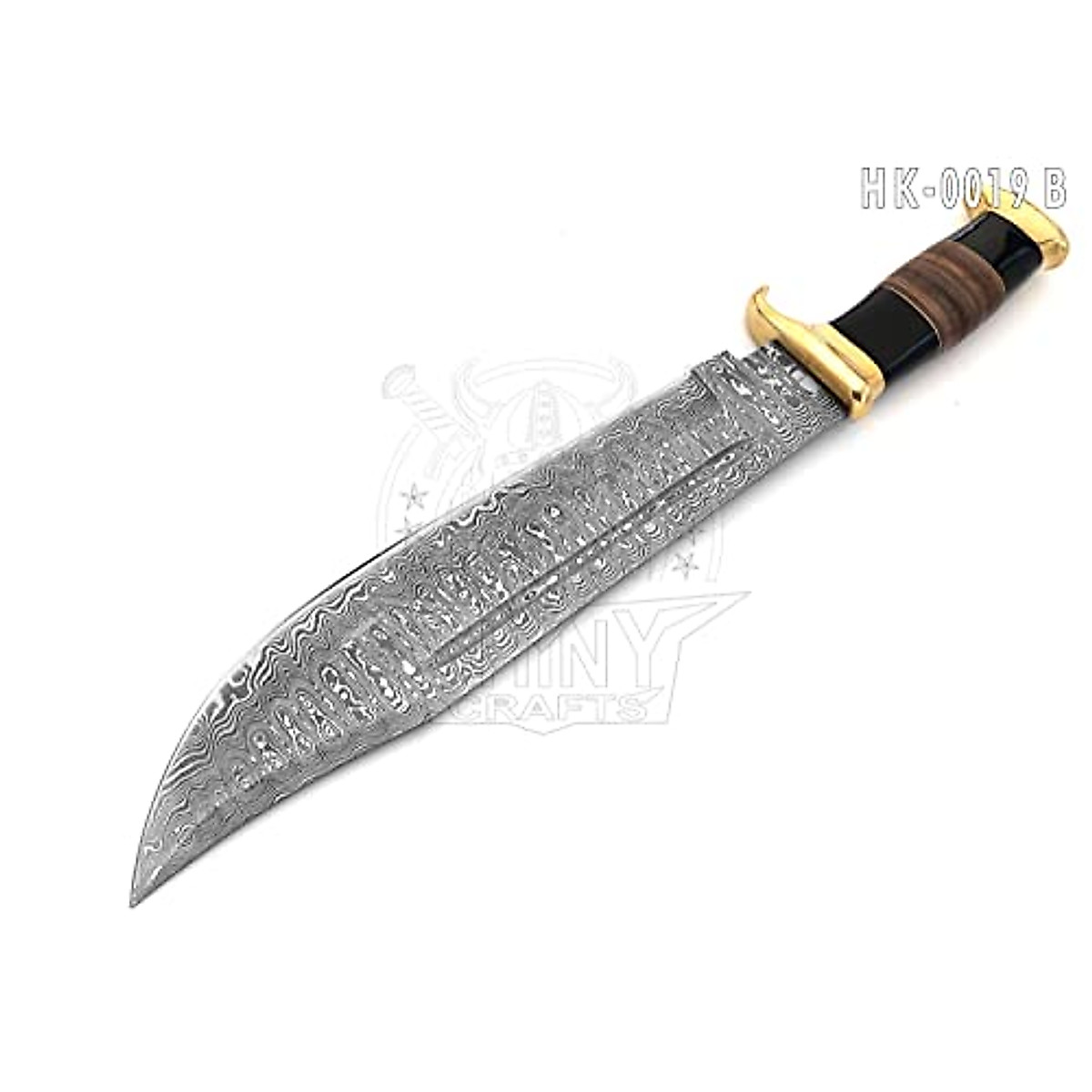 SHINY CRAFTS | 18" Large Handmade Forged Crocodile Dundee Knife, Fixed Blade Knife, Damascus Hunting Knife, Knife with Premium Leather Sheath (HK-0019-B)