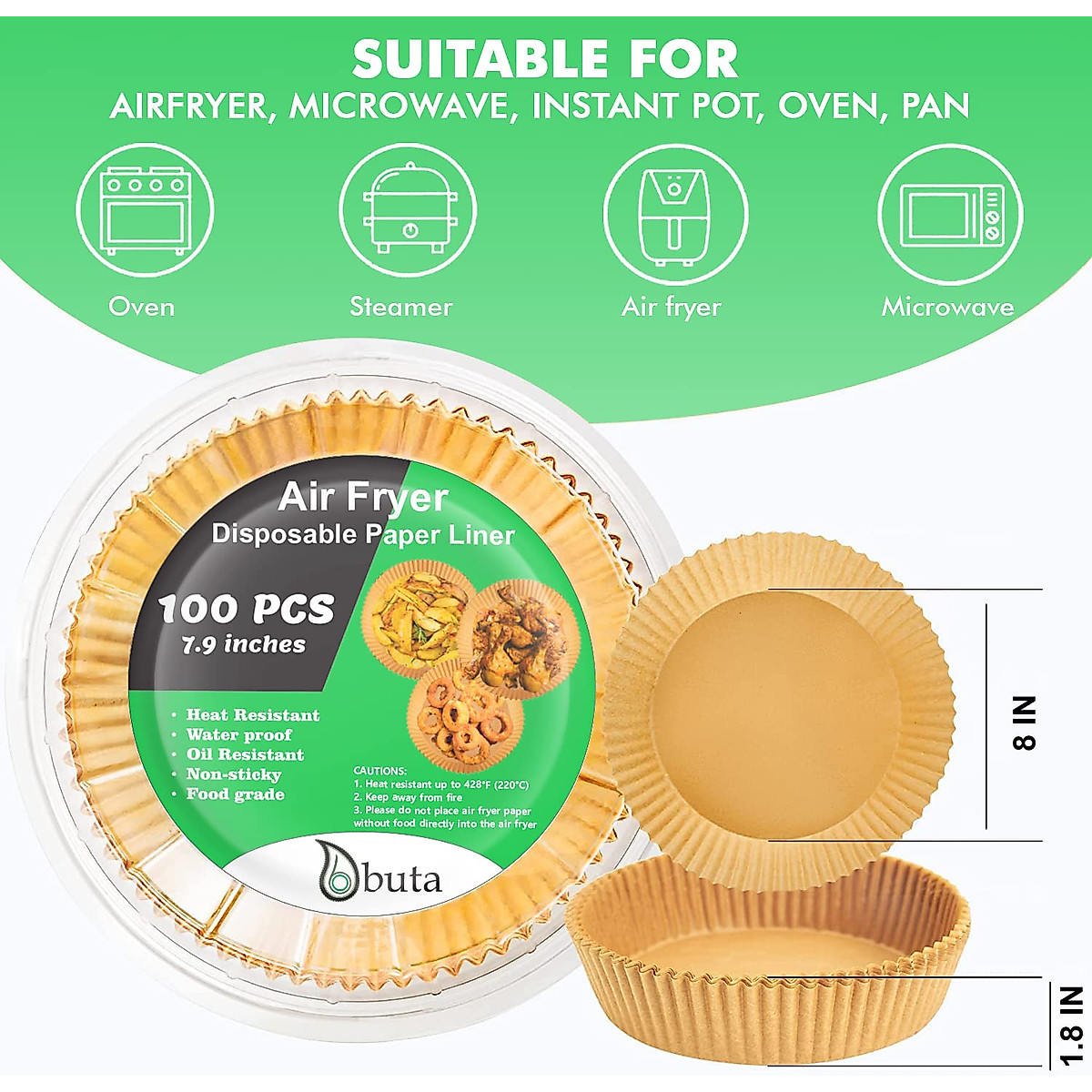 Air Fryer Liners Disposable 100PCS 7.9inch, Non-stick Round Unbleached Parchment Paper for Baking, Oil-proof, 5-8 QT Air Fryer Ninja Cosori Gourmia Instant Pot Accessories