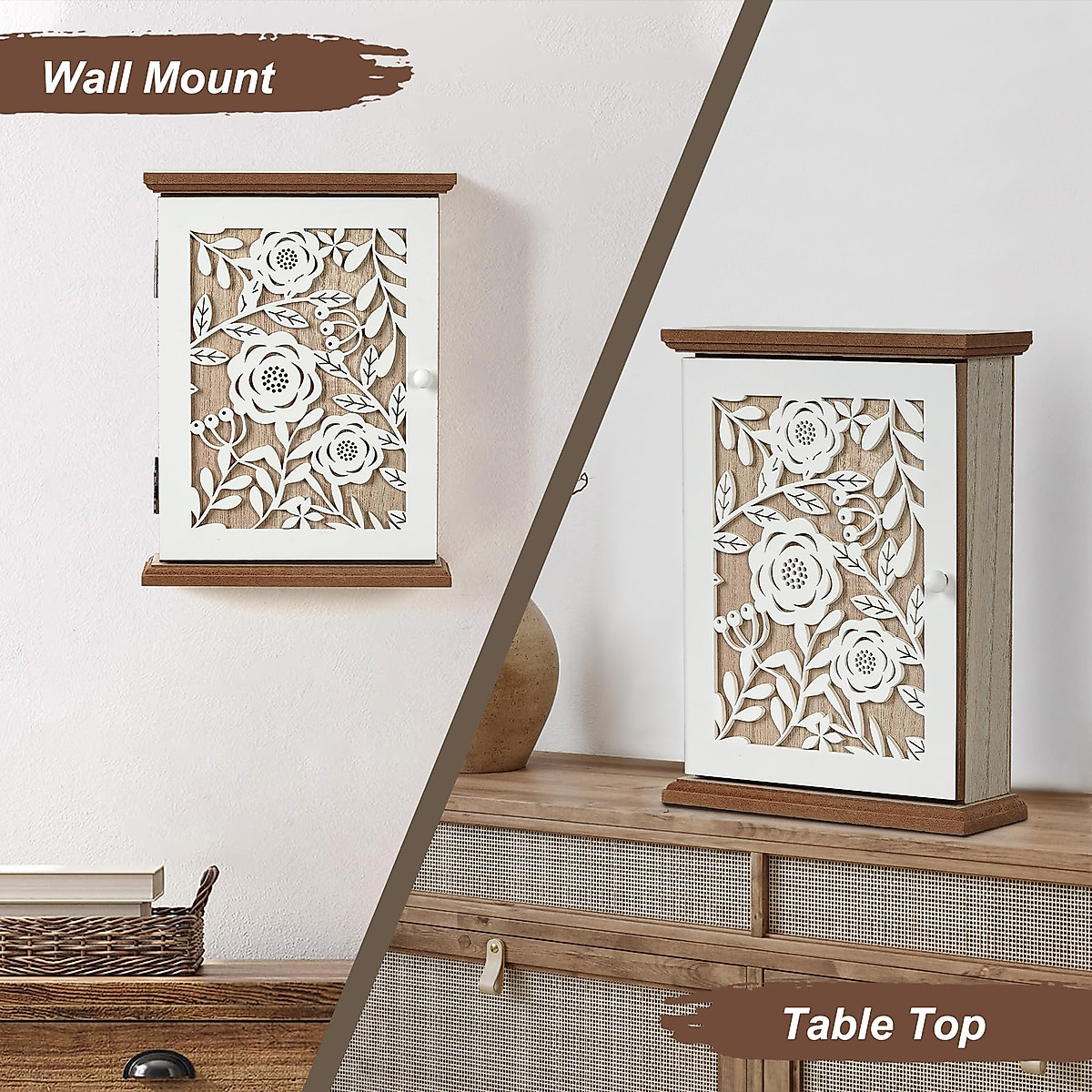 QILICHZ Decorative Key Holder for Wall,Wood Key Holder Wall Mount,Wooden Wall Key Holder,Farmhouse Key Rack with 6 Key Hook,Key Hanger Wall Mount for Rustic Home Decor, White