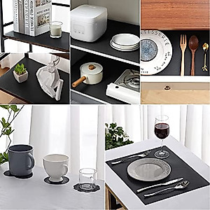 QIAOB Shelf Liner, Kitchen Shelf Liner Drawer Cabinets Non-Stick Drawer Mats EVA Shelf Liner Waterproof Durable Cabinet Liners for Shelves, Refrigerator, Pantry (Black, 17.7 x 59 inches) (FDGJE-2)