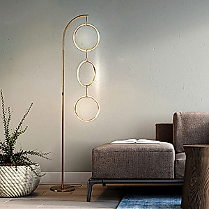 Brightech Nova Modern Floor Lamp - Contemporary Arc Tall Lamp with 3-Circle Ring-Style Pendant - Over The Couch Standing Lamp on Arching Pole - Eclectic Tall Lamp Matches Living Room Décor - Gold