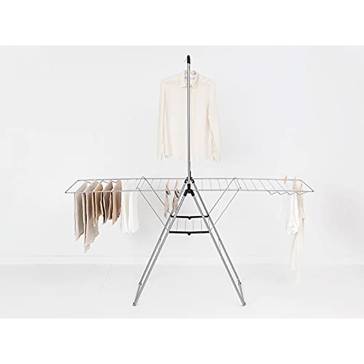 Brabantia HangOn Laundry Drying Rack with Garment Rail (82ft / Metallic Gray) Compact, Foldaway, Adjustable Indoor Stainless Steel Clothes Horse