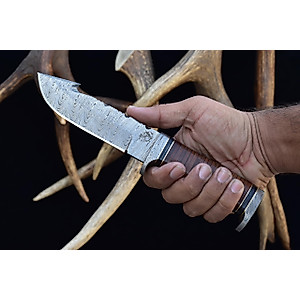 Knives Ranch Handmade Gut Hook Skinning Knife, Stack Leather Handle, Heavy-Duty Leather Sheath (Model 2173)