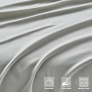 WODFAMY Microfiber Full Size Bed Sheet Set Extra Soft Deep Pockets Luxury Hotel Bed Sheets Breathable & Cooling Wrinkle Free 4 Piece Set Fulls Sheets Light Grey&Gold