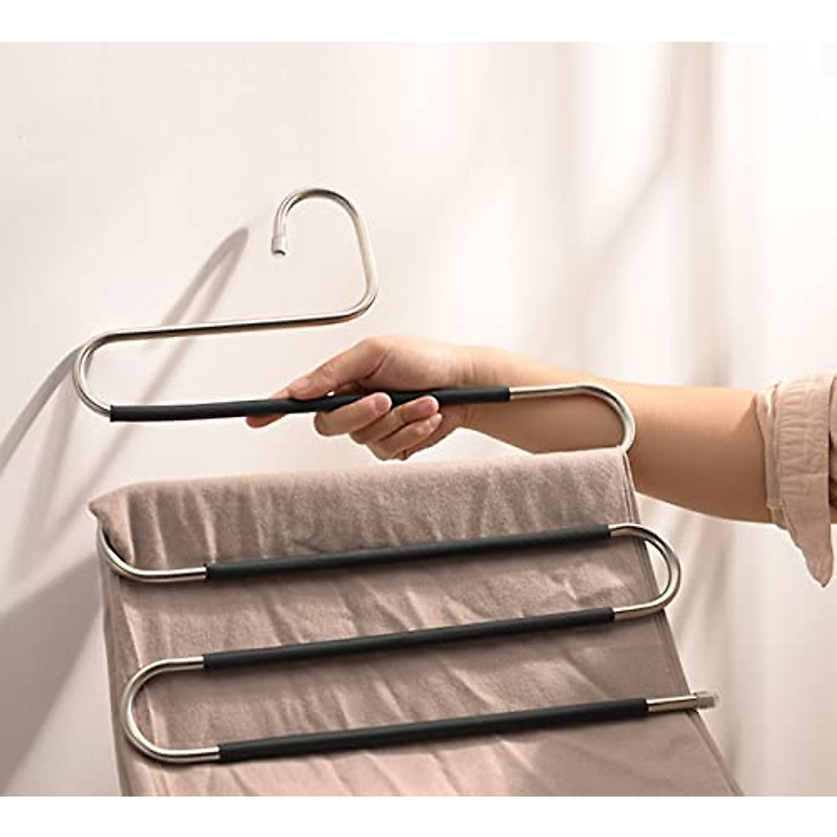 Pants Hangers S-Shape Non-Slip Space Saving Pants Hangers Metal Hangers Closet Storage Organizer for Pants Jeans Scarf,Towels Hanging (4)