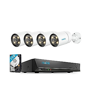 REOLINK CX410-2K PoE Security Camera Outdoor with F1.0 Aperture, REOLINK 4K 8CH Network Video Recorder, 4× CX410 with 1x RLN8-410 (Built-in 2TB HDD) Video Recorder