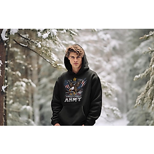 Lucky Ride US ARMY HOODIE Since 1775 Eagle with American Flag Wings Sweatshirt, Black, XL