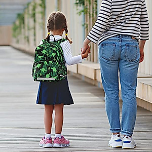 Cute Toddler Backpack Green Dinosaurs Grunge Background Mini Bag for Baby Girl Boy Age 3-7