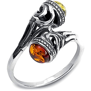Ian and Valeri Co. Multicolor Amber Sterling Silver Celtic Ring