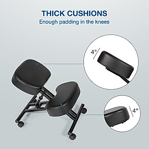 Ergonomic Kneeling Chair with Wheels, Adjustable Stool for Home&Office, w/4” Thickened Cushion and Adjustable Height, Build Healthy Back & Upright Posture