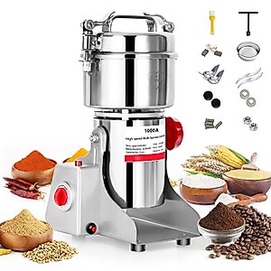 1000g Electric Grain Mill Grinder 2800W High Speed Powder Grinder Machine Stainless Steel Commercial Pulverizer Grinding Machine for Kitchen Pepper Coffee Corn