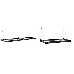 NewAge Products Pro Series Black 2 ft. x 8 ft. Wall Mounted Steel Shelf, Garage Overheads, 40406 & NewAge Products Pro Series Black 2'. x 4'. Wall Mounted Steel Shelf, Garage Overheads, 40404