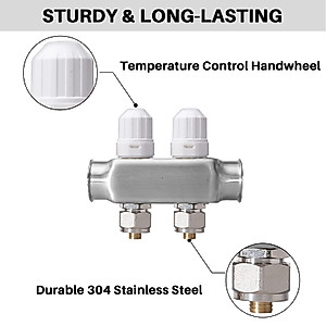 2-Branch Radiant Heat Manifold,Stainless Steel PEX Manifold with Compatible Outlets for Hydronic Radiant Floor Heating (1/2" Adapters included)