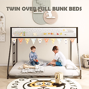 Bunk Bed Twin Over Full - LifeSky Metal Bunkbed Frame for Small Space Children's Bedroom Guest Room - Low Profile for Kids 6+
